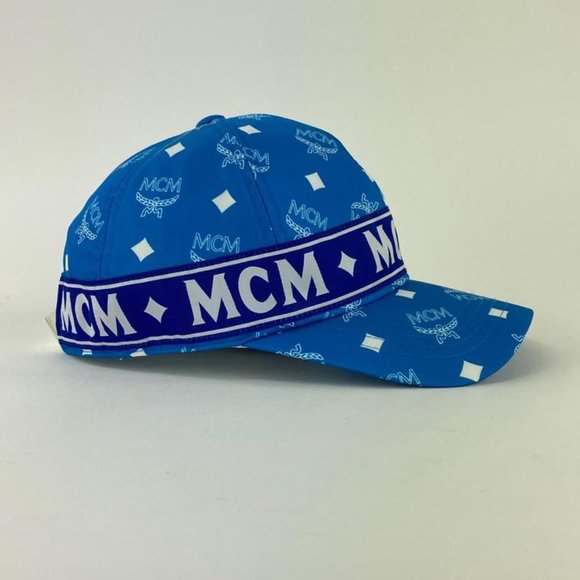 MCM | Accessories | Mcm Blue Monogram Visetos Log Baseball Cap Hat ...